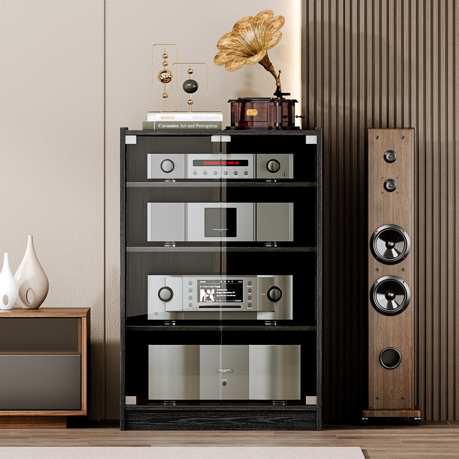 leejdn Modern Media Storage Cabinet Storage with Adjustable Shelves and ...