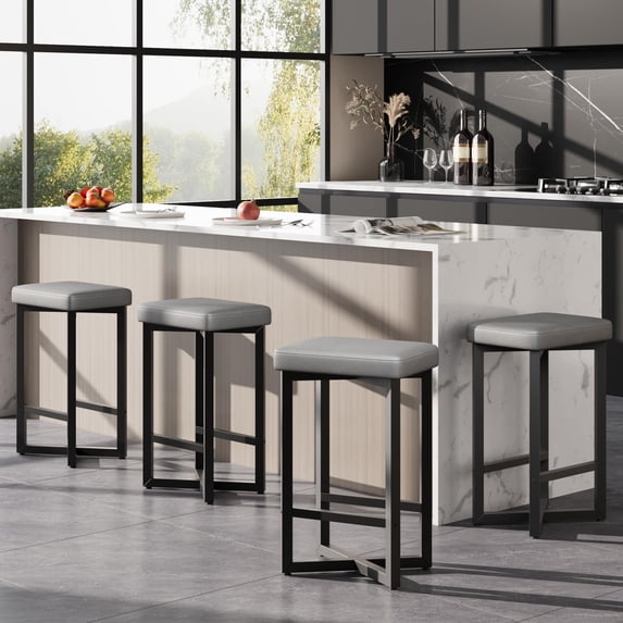 Modern Backless Counter Height Bar Stools Set of 4 – 24.6" Light Gray ...