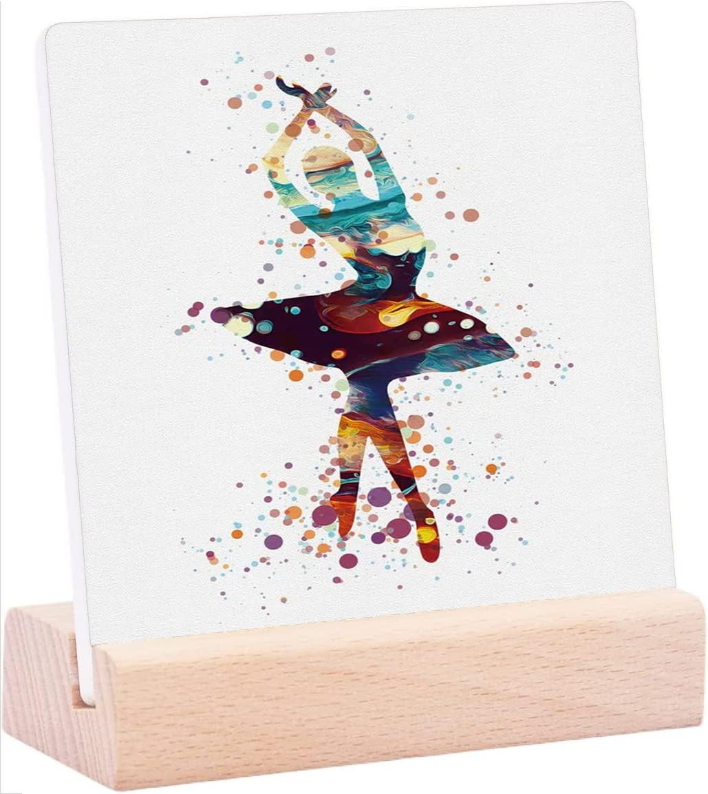 Modern Ballerina Theme Ceramic Table Plaque with Wooden Stand Desk ...