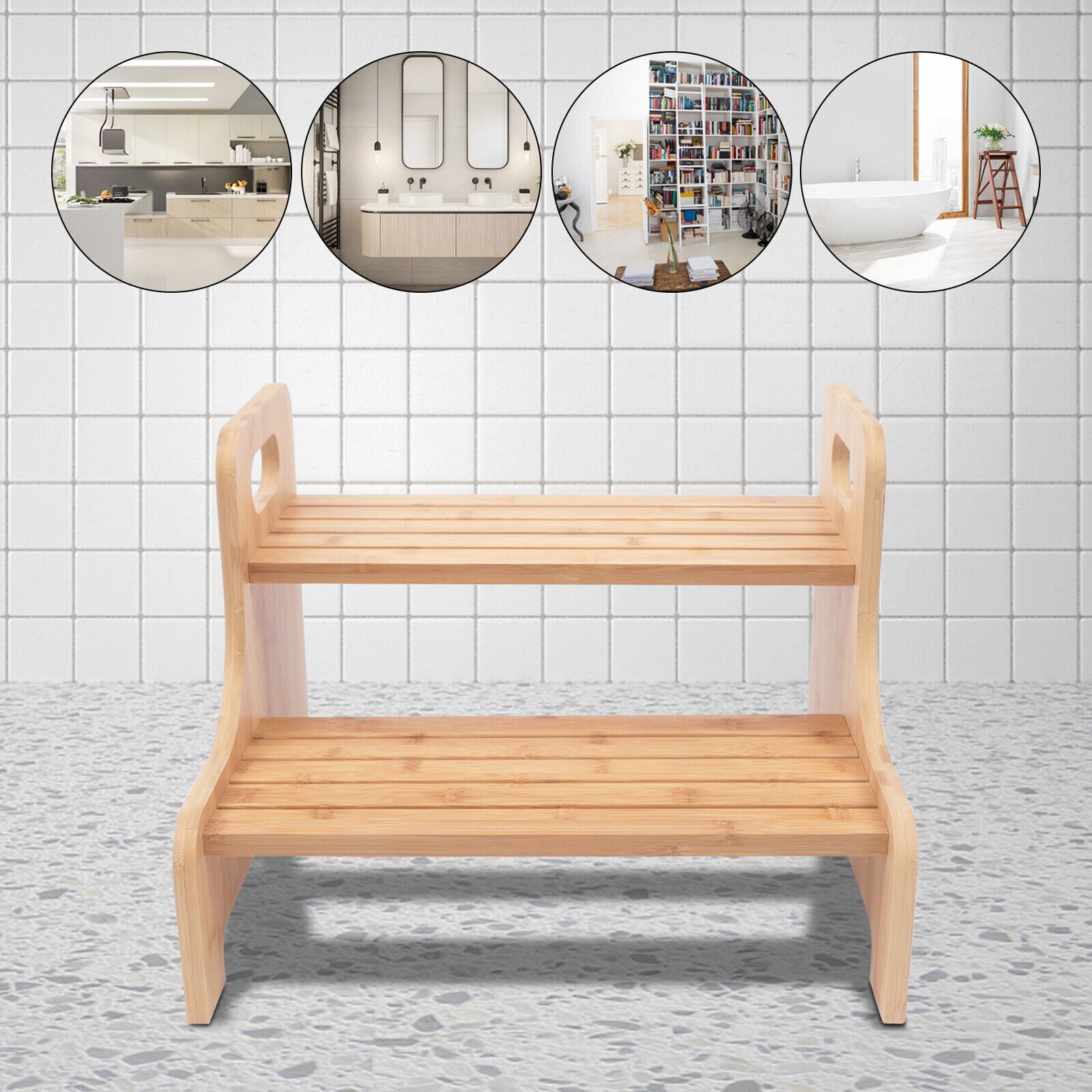 Modern Bamboo Two Step Children's Stool Free Standing Load-Bearing ...