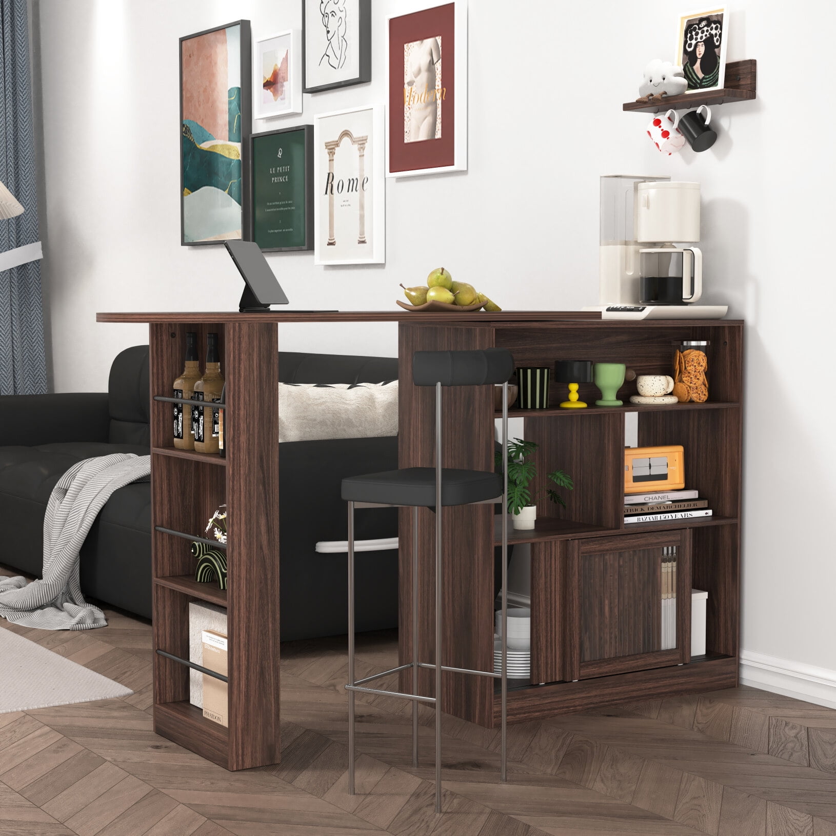 Modern Bar Cabinet with Rotating Desktop, Counter Height Dining Cabinet ...