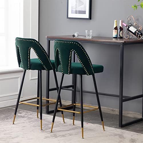 Modern Bar Chairs Set Of 2, Contemporary Velvet Upholstered Bar Stools ...