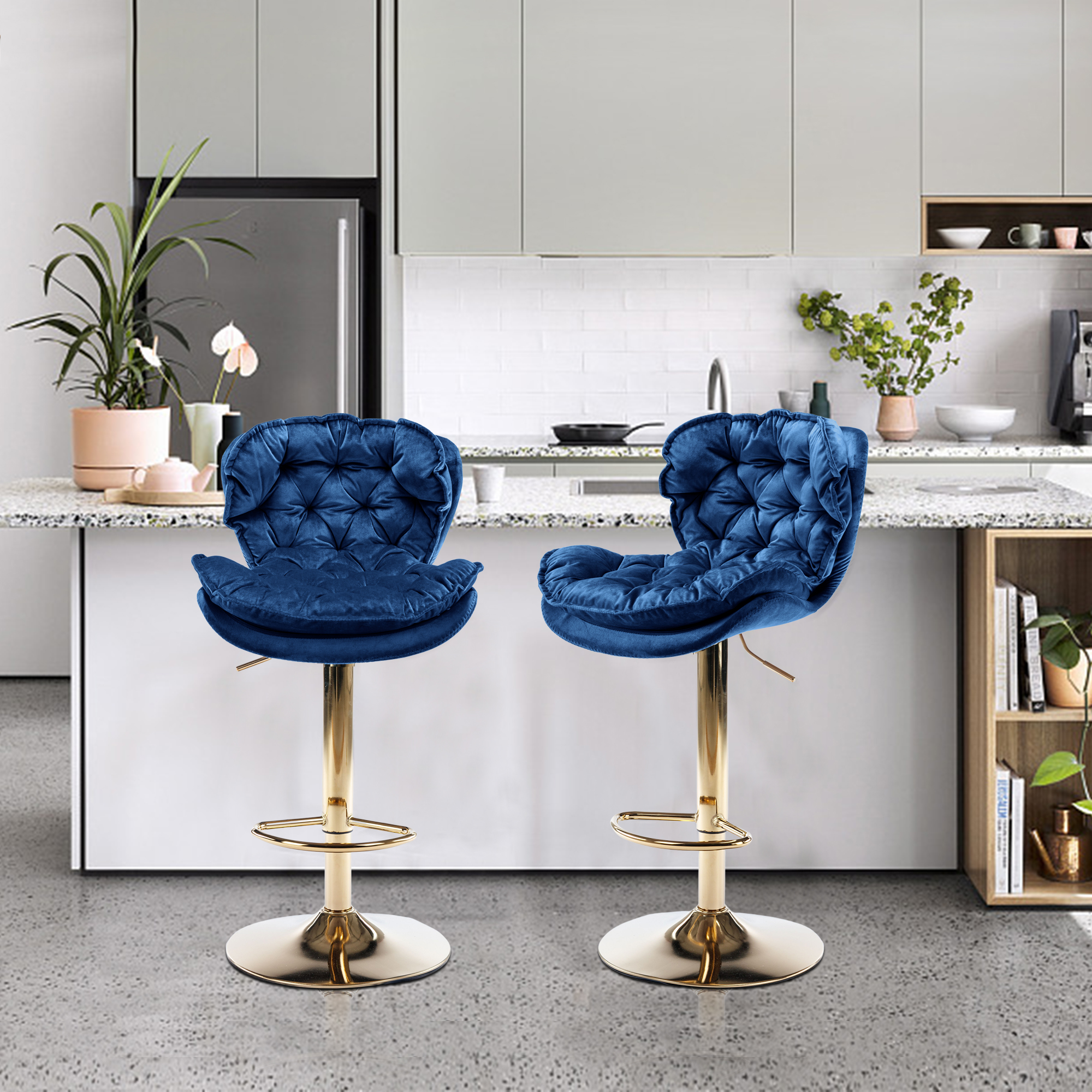 Modern Bar Stool with Adjustable Height and 360°Swivel, Velvet Counter ...