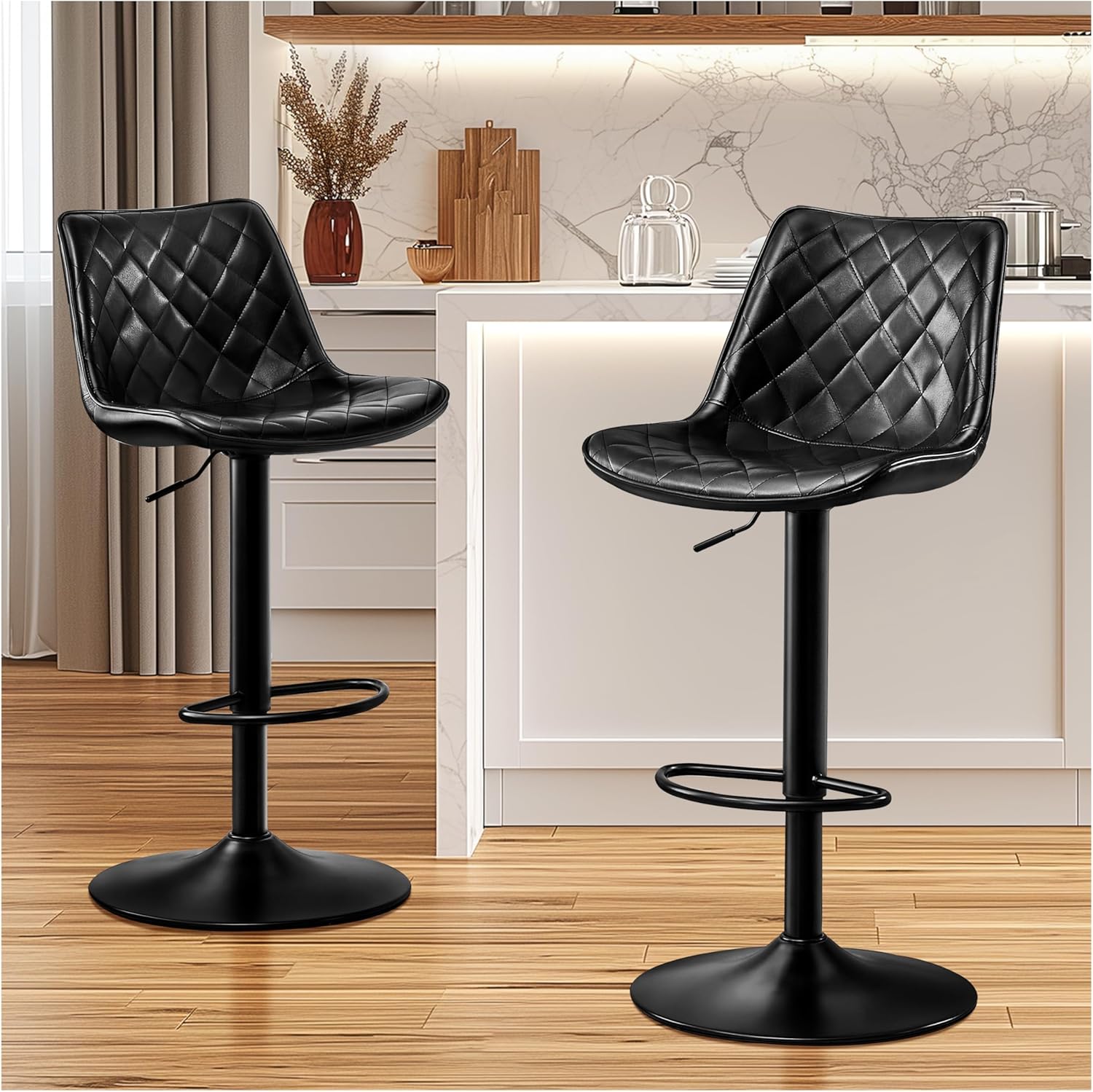 Modern Bar Stool Height Adjustable Microfiber Leather Bar Chair with ...