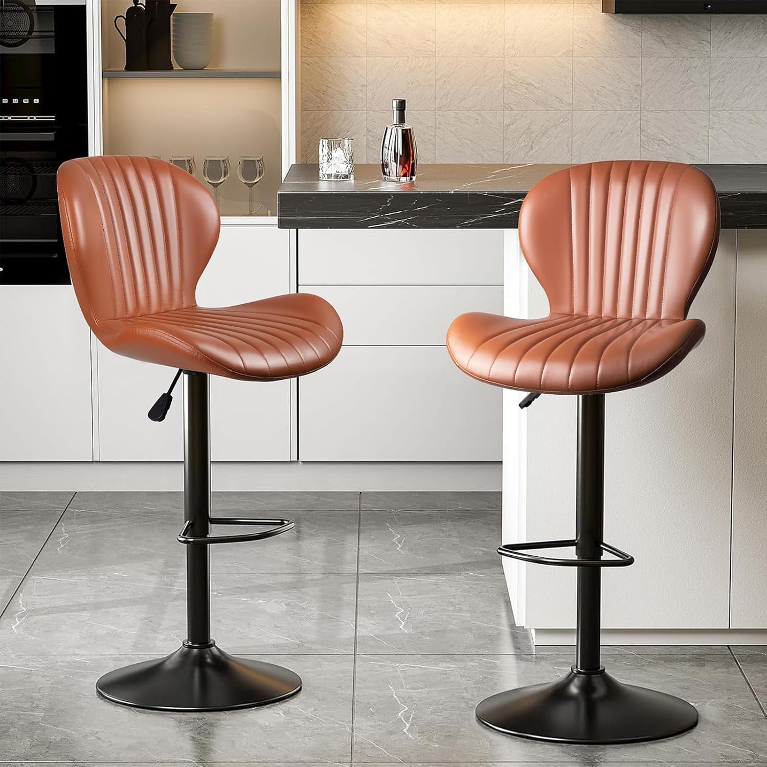 Modern Bar Stool Set of 2, Adjustable Swivel Counter Stools with Back ...