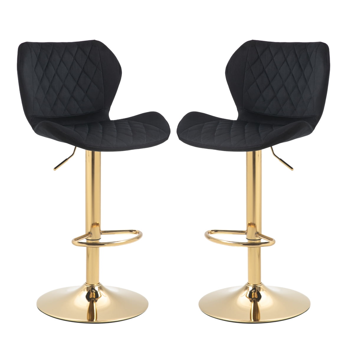 Modern Bar Stool Set of 2, Velvet Adjustable Swivel Barstools with ...
