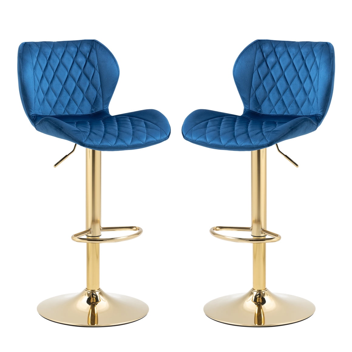 Modern Bar Stool Set of 2, Velvet Adjustable Swivel Barstools with ...