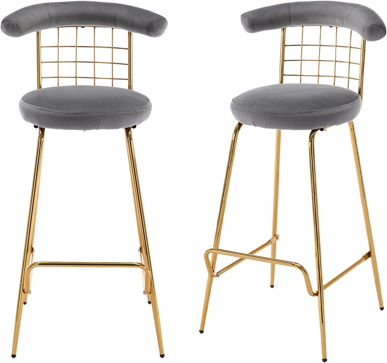 Modern Bar Stool Set of 2, Velvet Upholstered Bar Stools Tool & Counter ...