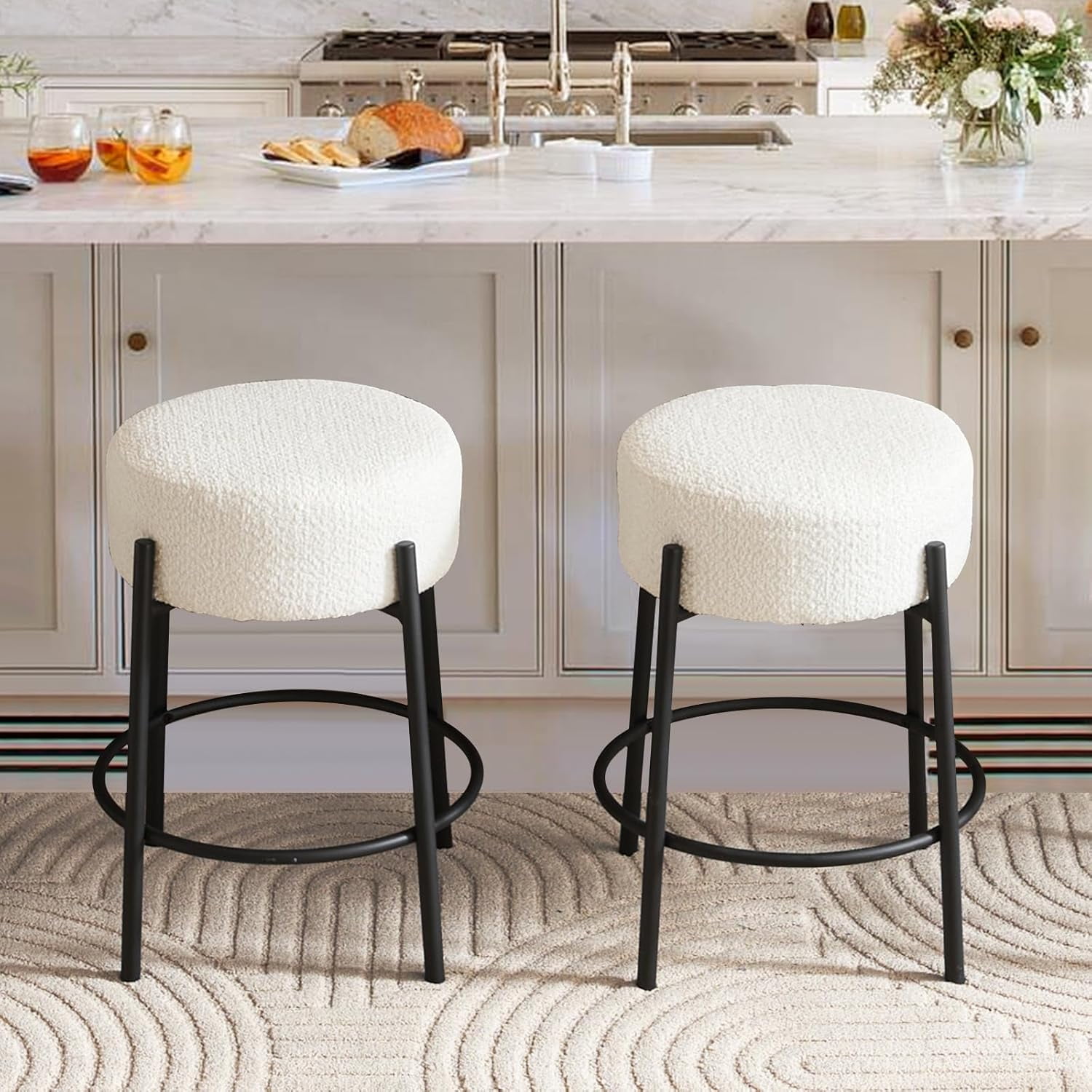 Modern Bar Stools 24" Sherpa Counter Height Stools with Round Soft ...