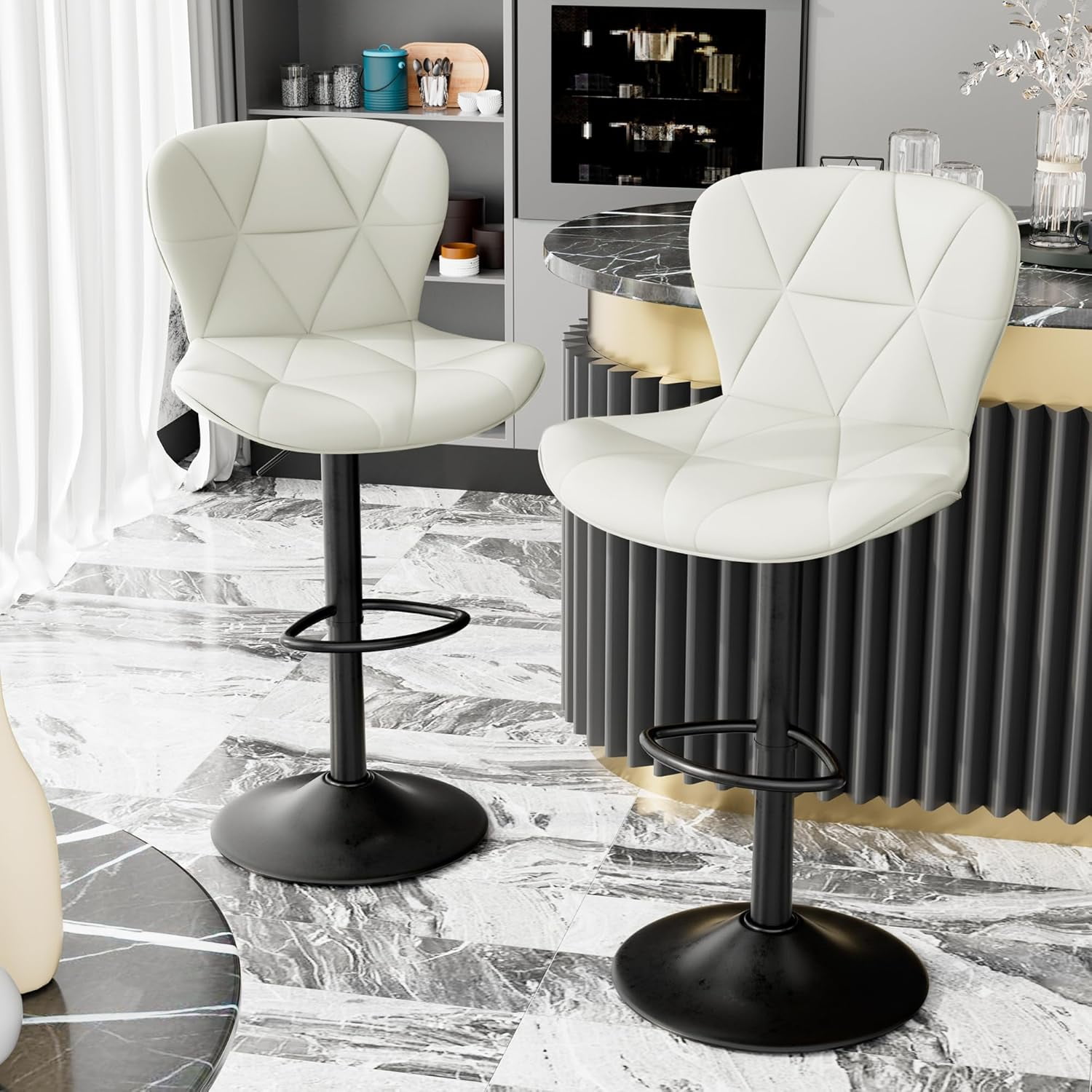 Modern Bar Stools – Adjustable Swivel Design with Back Support ...