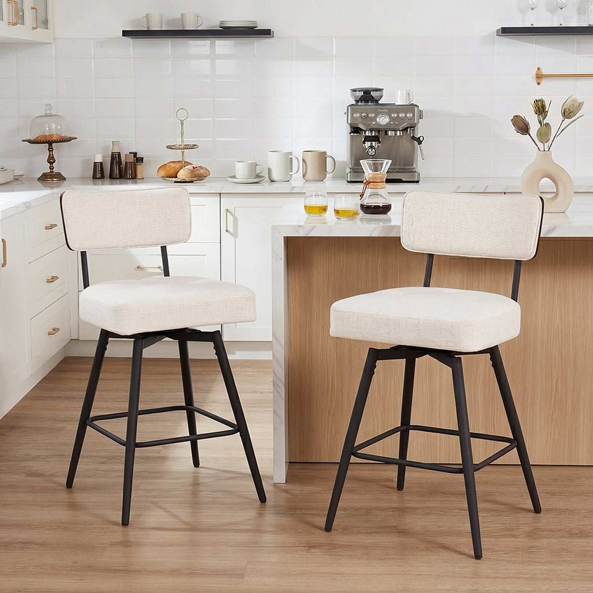 Modern Bar Stools, Counter Height Stools Set of 2 – Metal Legs, Ideal ...