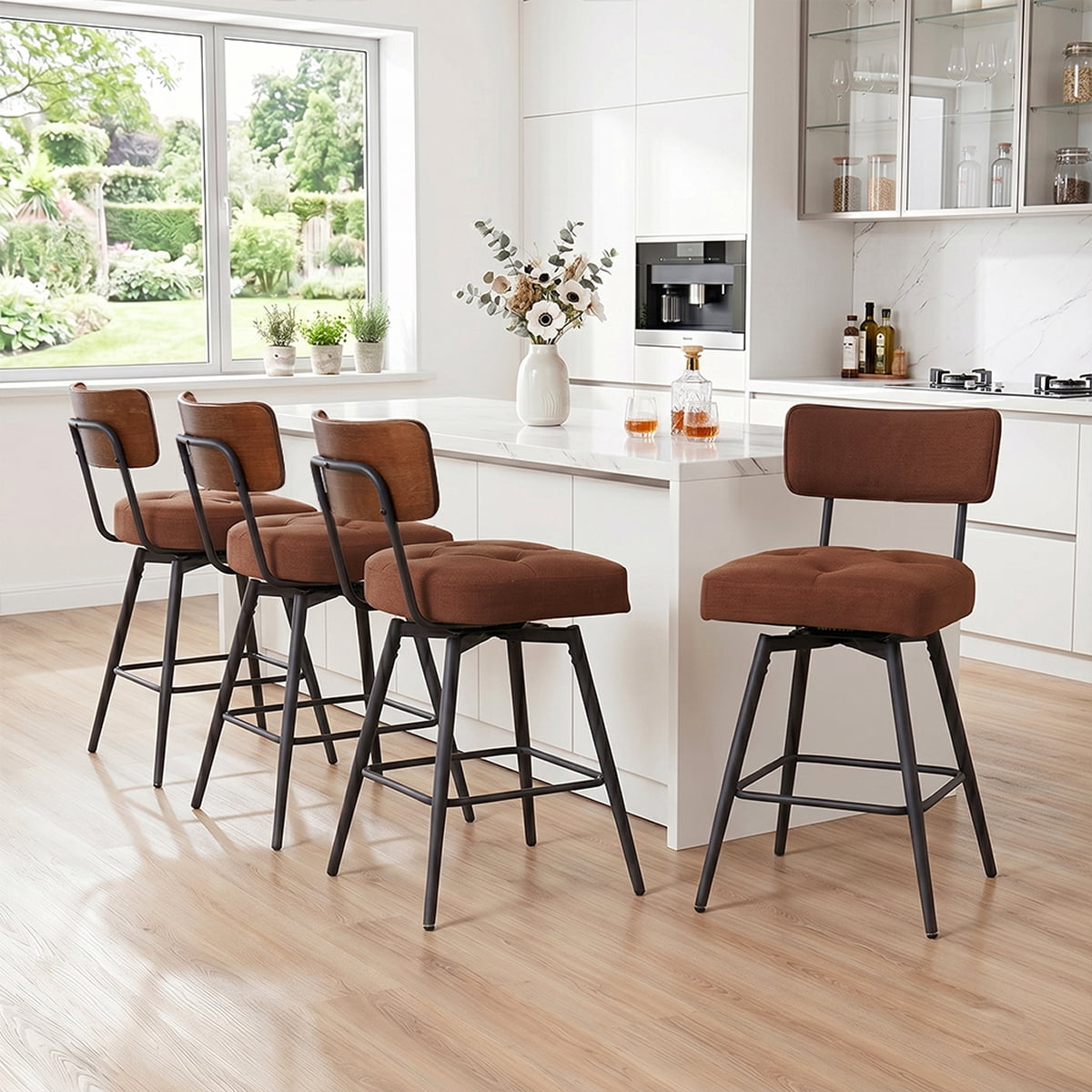 Modern Bar Stools, Counter Height Stools Set of 4 – Metal Legs, Ideal ...