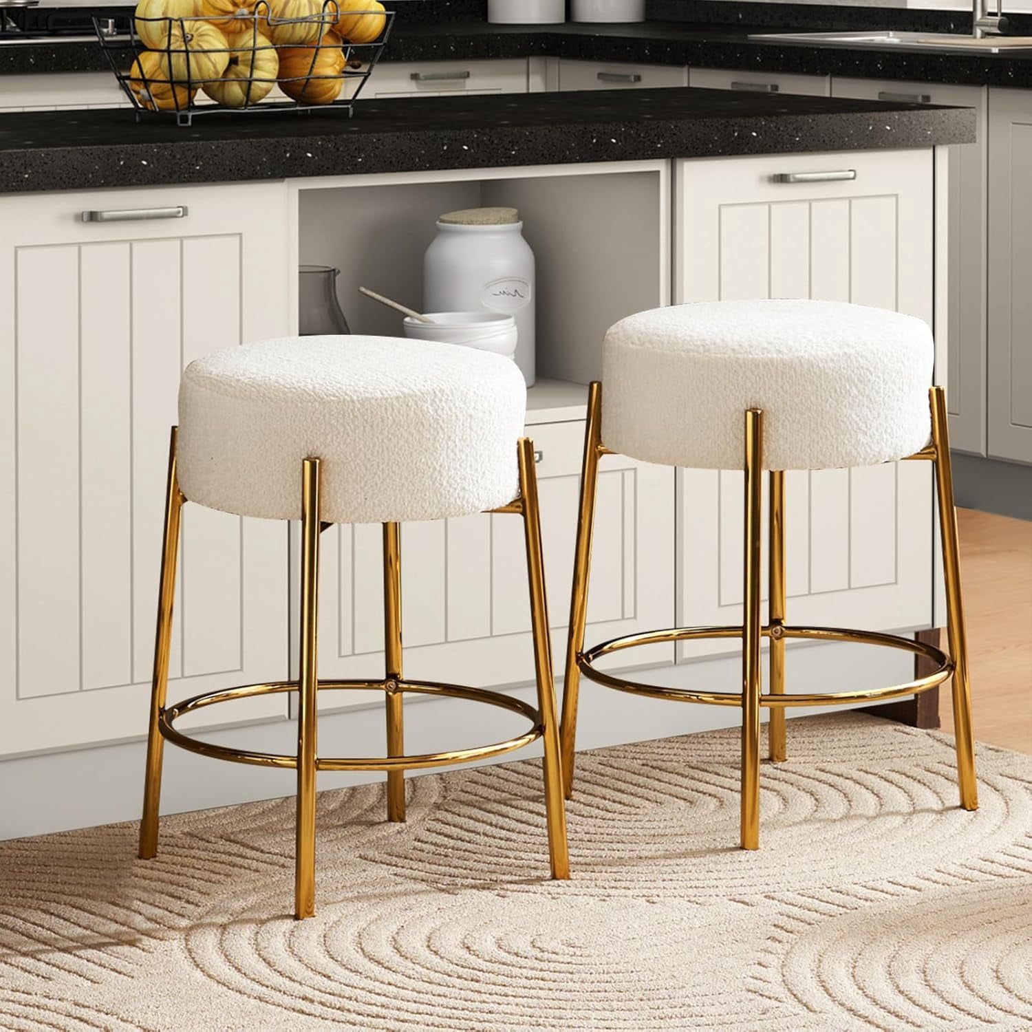Modern Bar Stools Set of 2, 24" Counter Height Stools with Round Soft ...