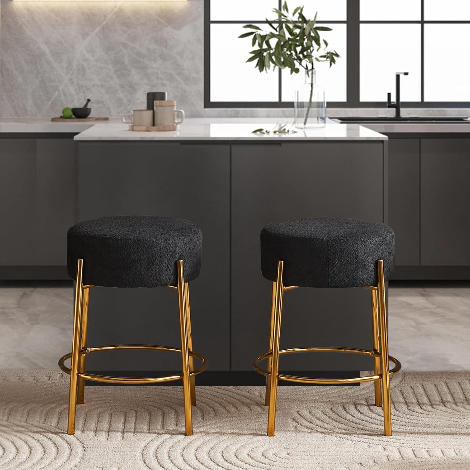 Modern Bar Stools Set of 2, 24" Counter Height Stools with Round Soft ...