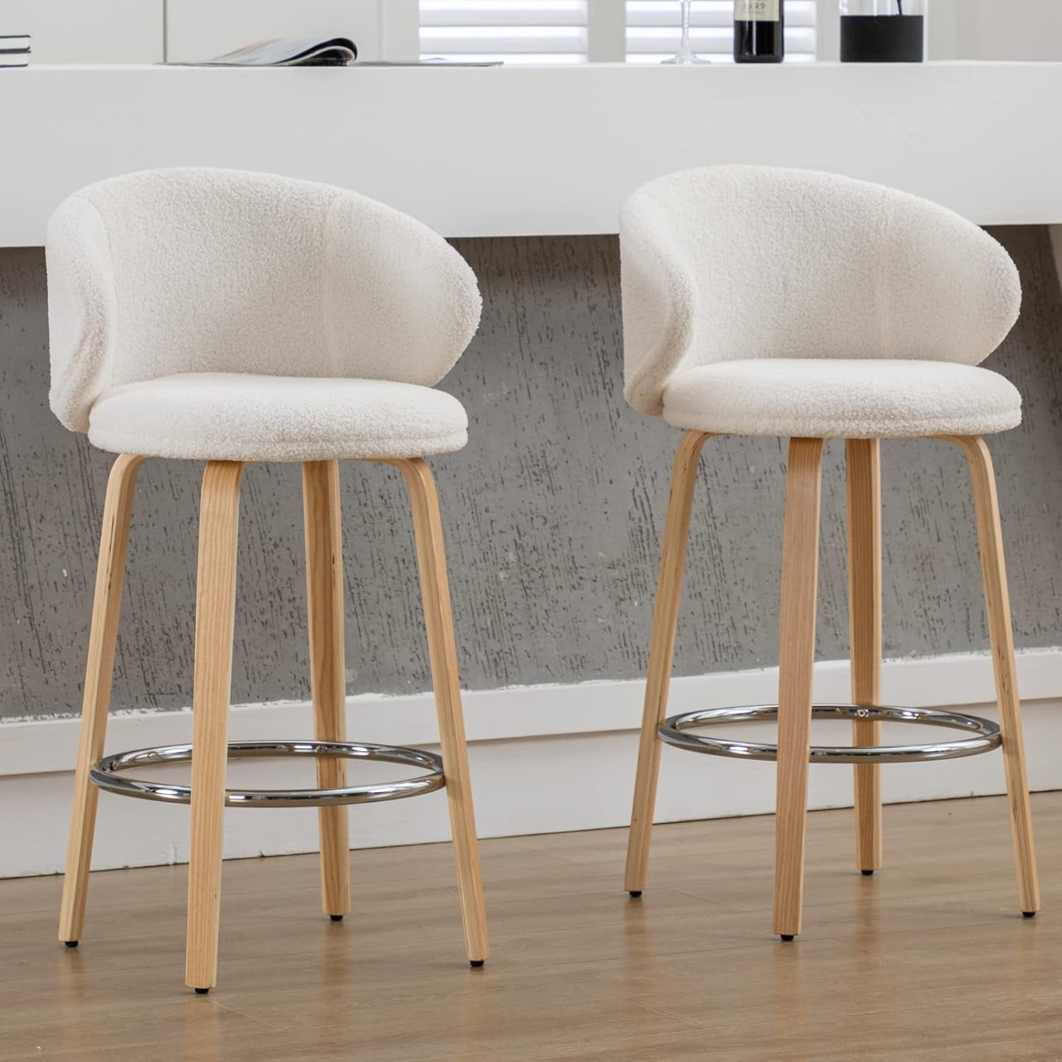 Modern Bar Stools Set of 2, 26 Inch Counter Height Sherpa Barstools ...