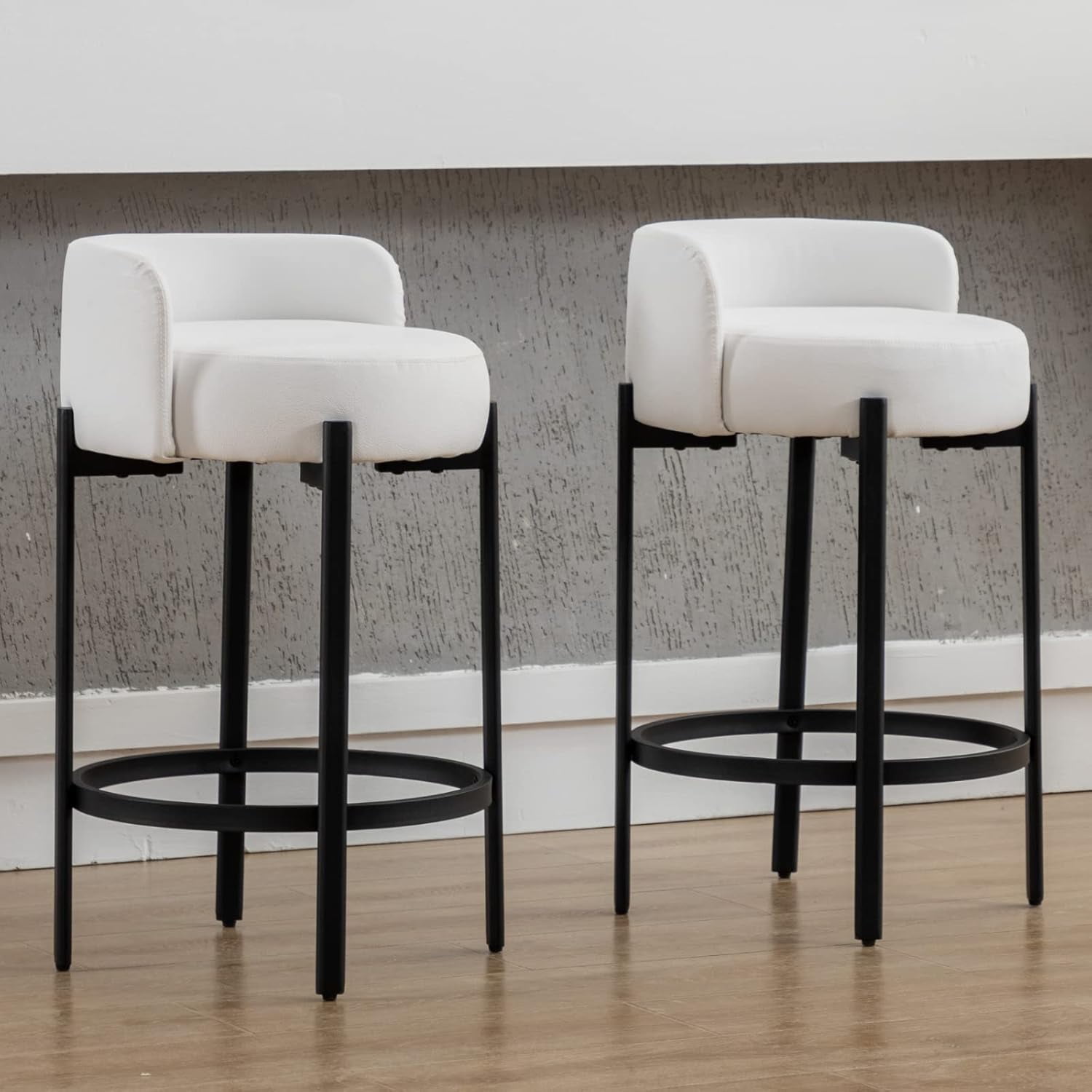 Modern Bar Stools Set of 2, 26 Inch Pu Leather Counter Height Barstools ...
