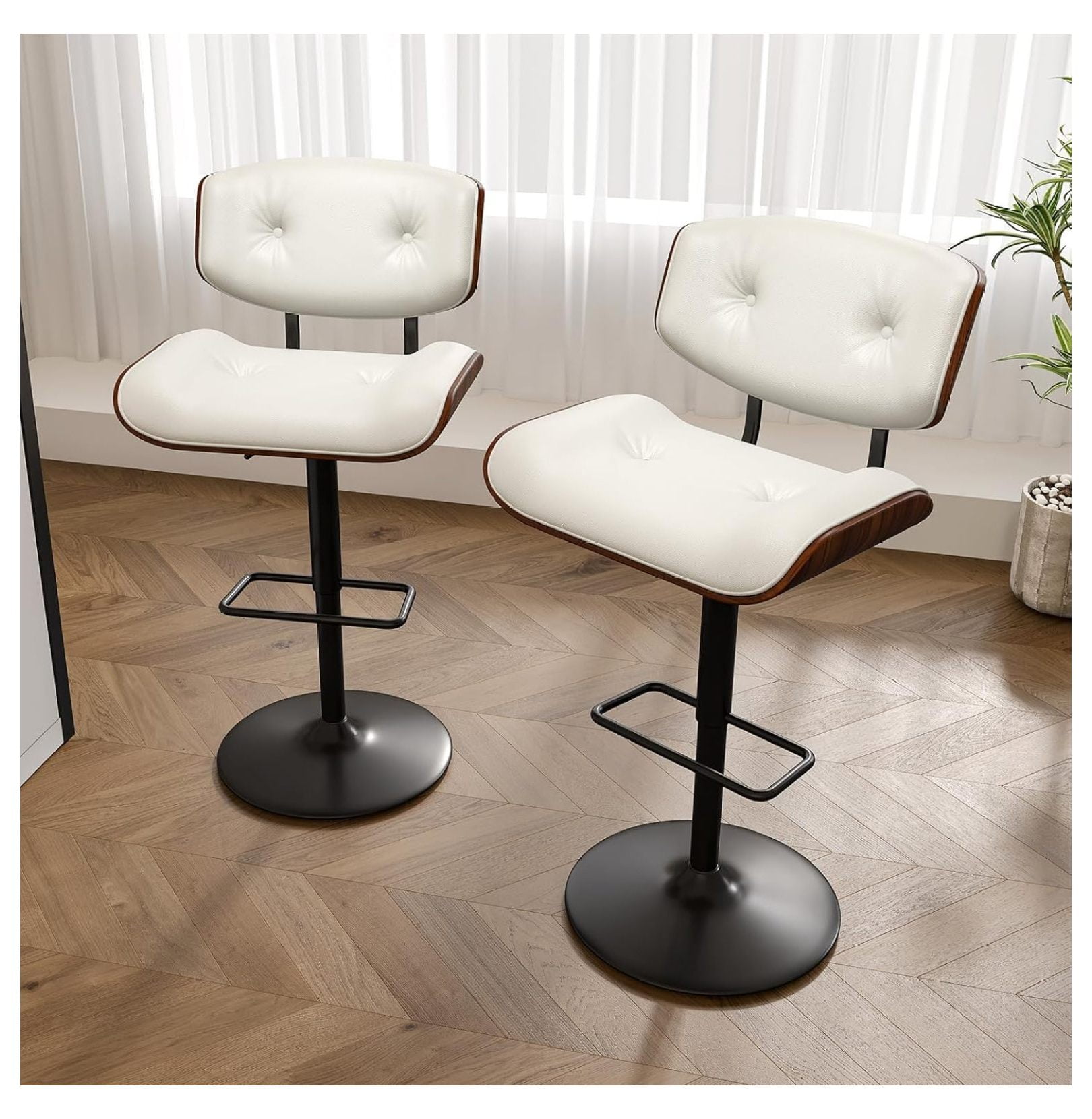 Modern Bar Stools Set of 2, Adjustable Swivel Counter Stools with Back ...