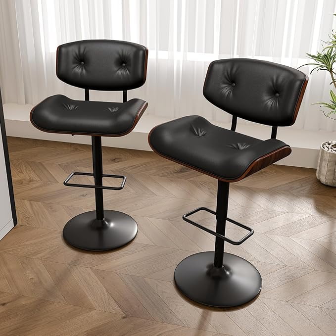 Modern Bar Stools Set of 2, Adjustable Swivel Counter Stools with Back ...