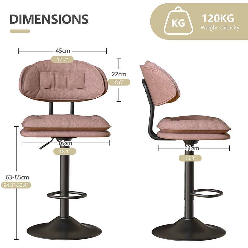 Modern Bar Stools Set of 2, Double-Layer Ergonomic Upholstered Bar ...