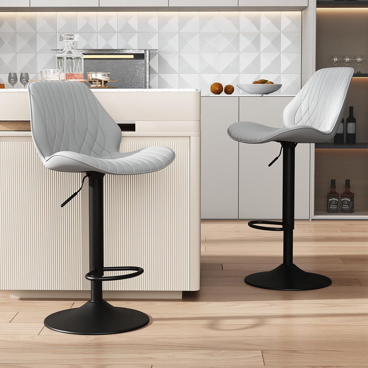 Modern Bar Stools Set of 2, Hydraulic Counter Height Stool, Adjustable ...