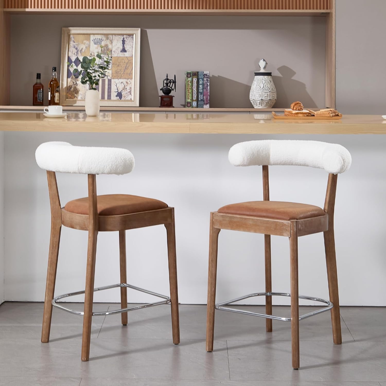 Modern Bar Stools Set of 2 for Kitchen Island, 27" Wooden Frame Stool ...