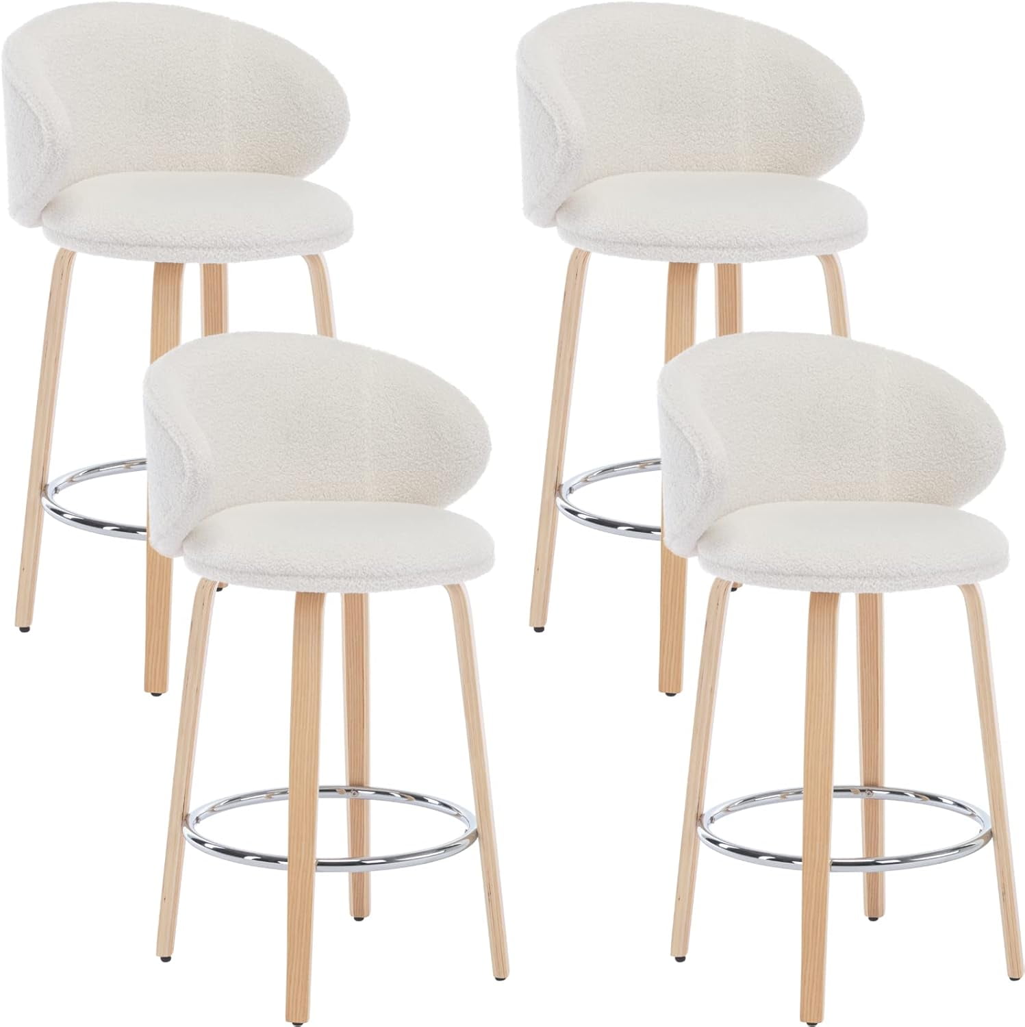 Modern Bar Stools Set of 4, 26 Inch Counter Height Sherpa Barstools ...