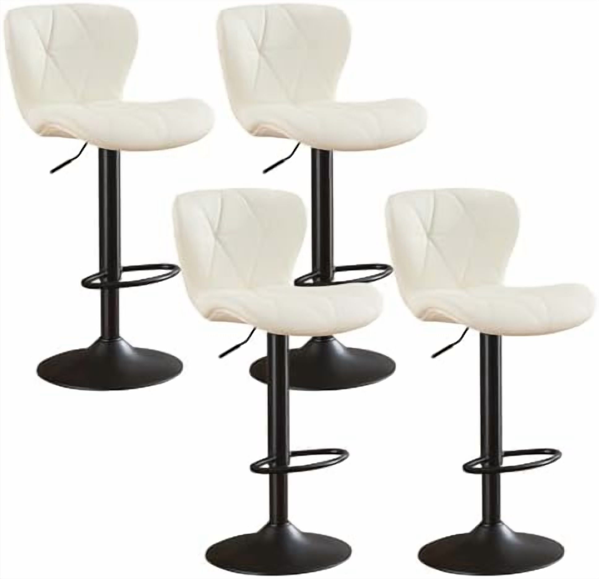 Modern Bar Stools Set of 4,Adjustable Faux Leather Upholstered Swivel ...