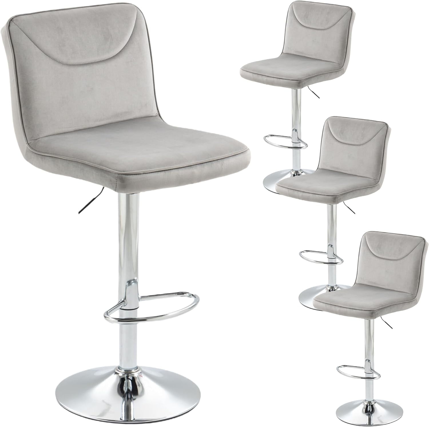 Modern Bar Stools Set of 4, Velvet Counter Height Bar Chairs, with ...