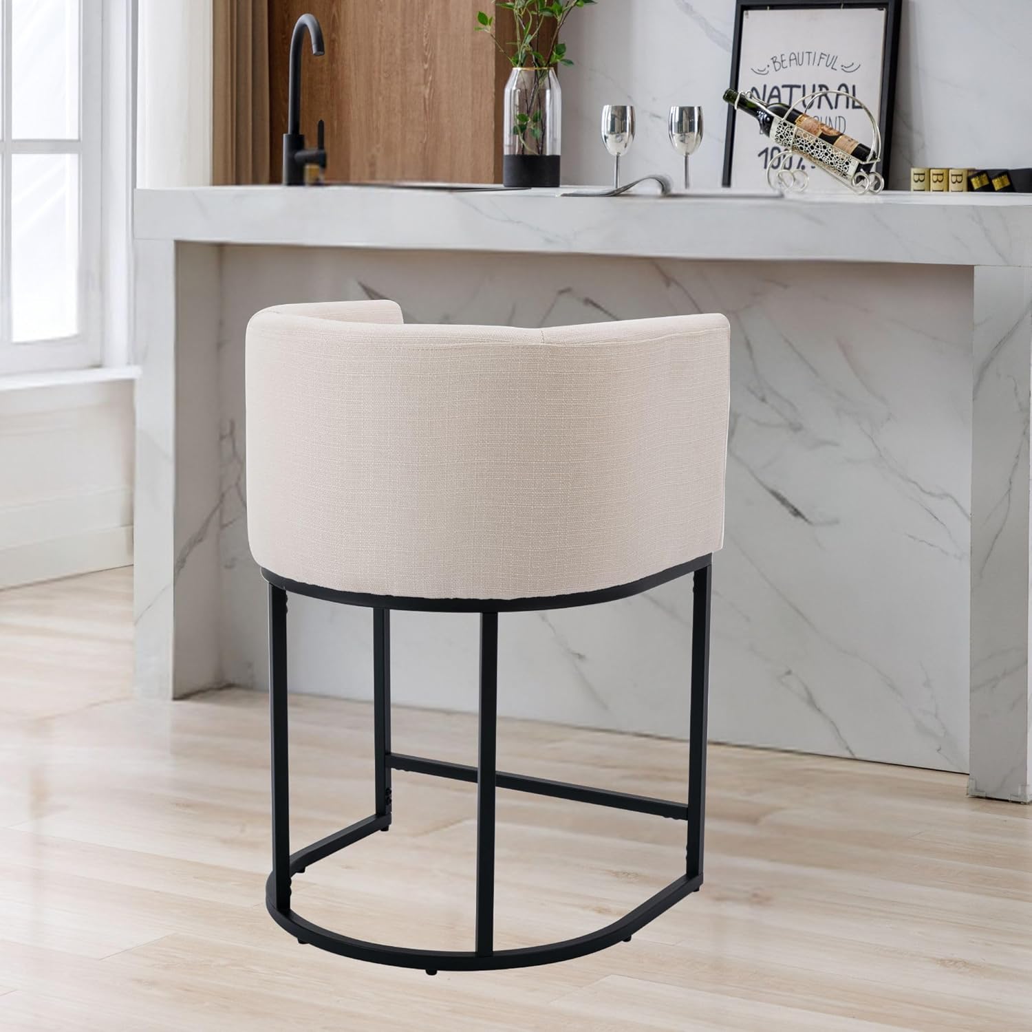 Modern Bar Stools Set of 1, 24" Linen Upholstered Counter Height ...