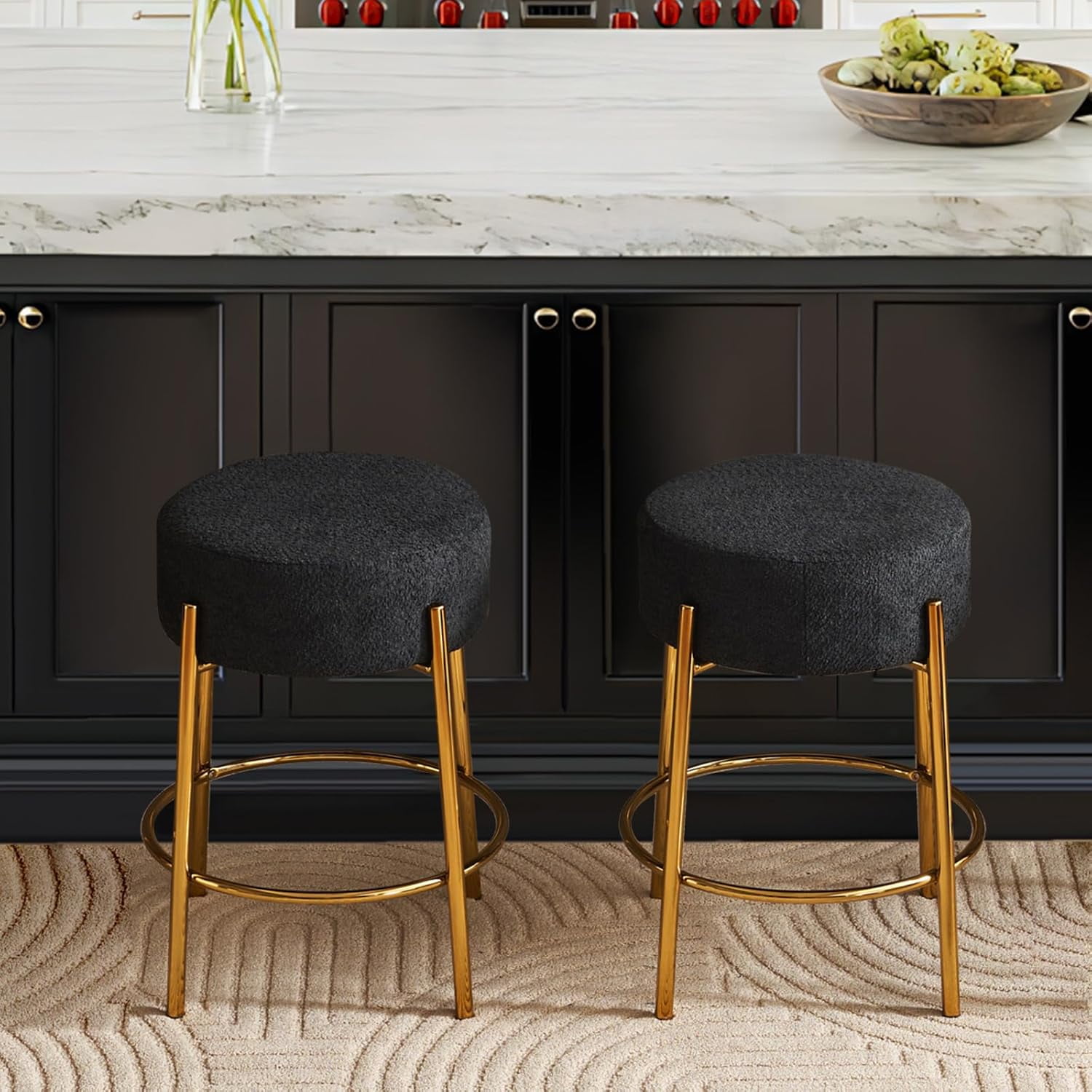 Modern Bar Stools Set of 2 24" Sherpa Counter Height Stools with Round ...