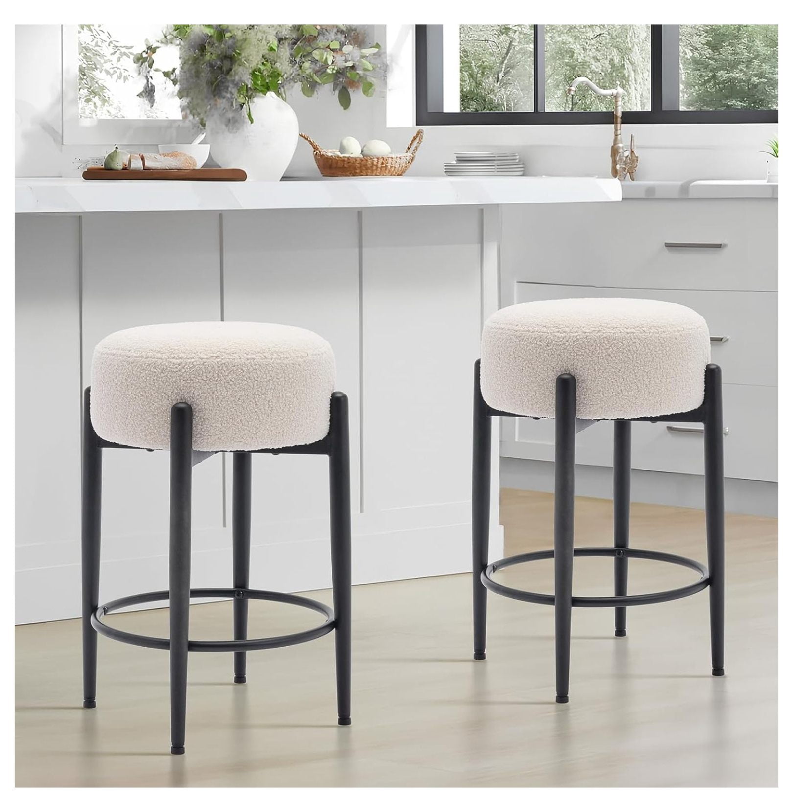 Modern Bar Stools Set of 2, 24" Counter Height Stools with Round Soft ...
