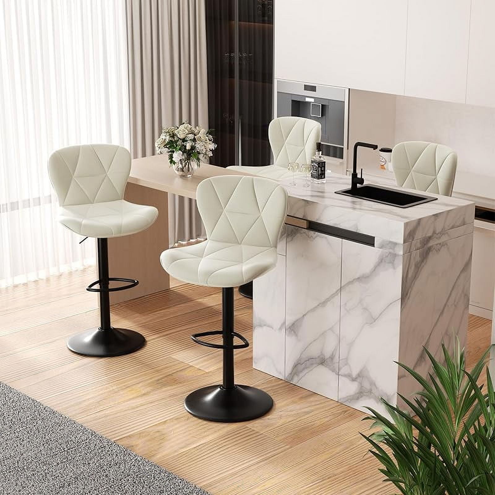 Modern Bar Stools Set of 2, Adjustable Faux Leather Upholstered Swivel ...