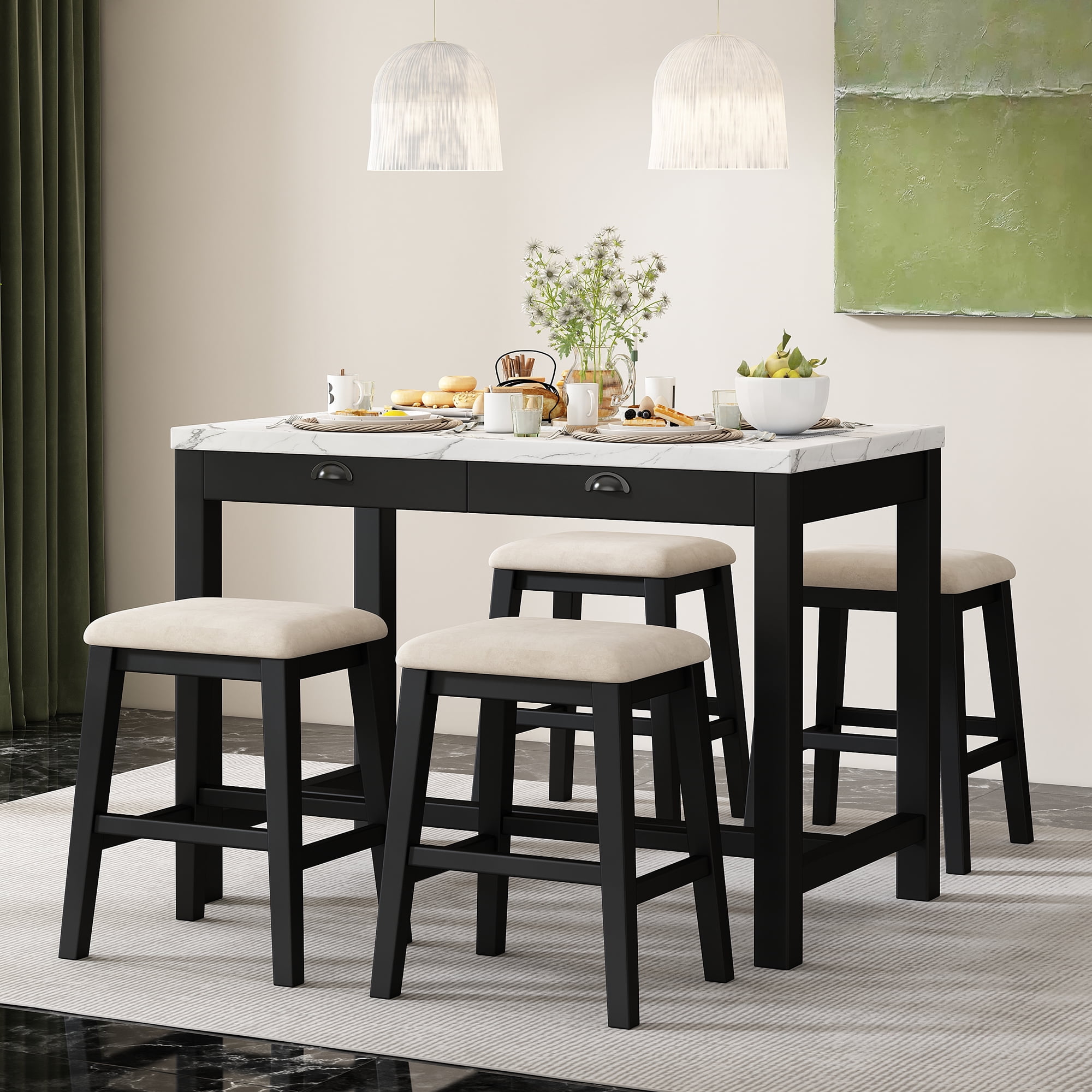 Modern Bar Table And Chairs Set, Rectangular Counter Height Pub Table ...