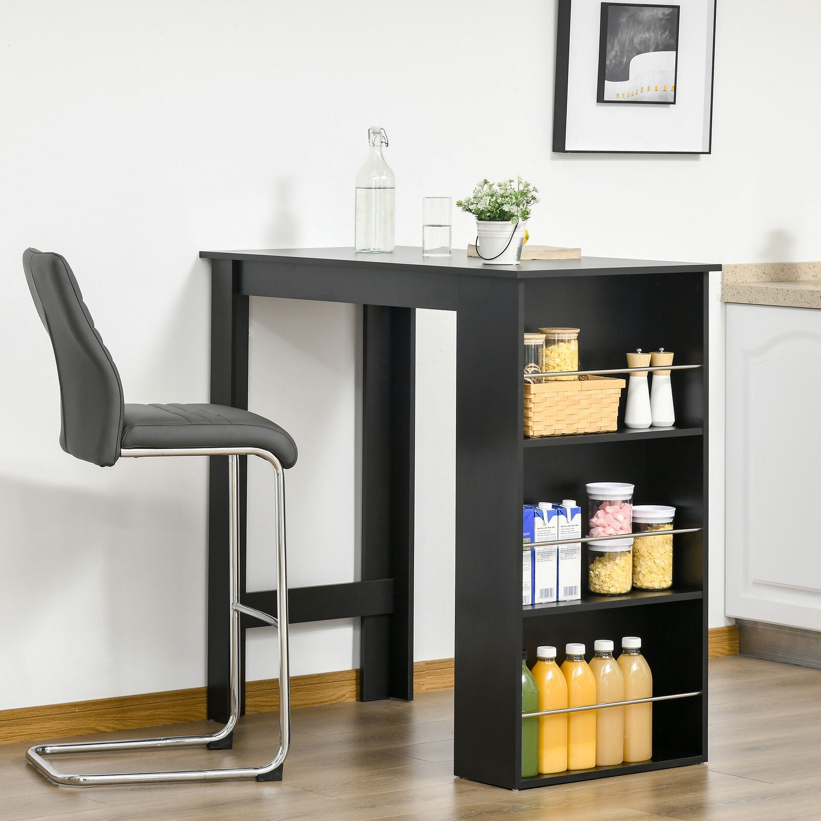Modern Bar Table Counter Height Dining Table with 3-Tier Storage ...