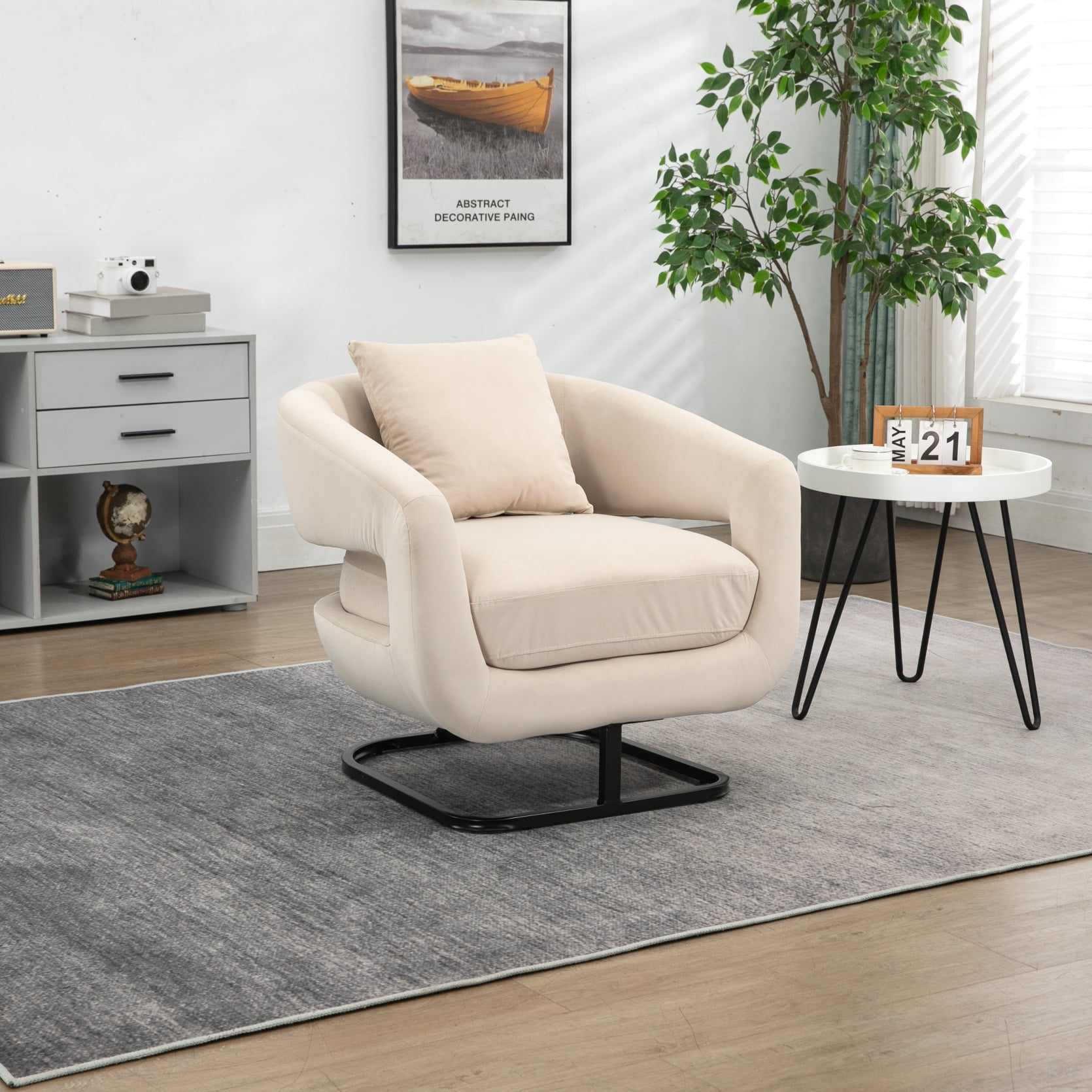 Modern Barrel Accent Arm Chair with Open Backrest, Comfy Velvet ...