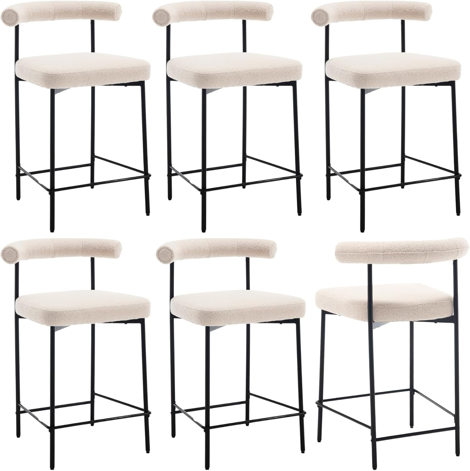 Modern Barrel Counter Stools Boucle Counter Height Bar Stools 26 Inch ...