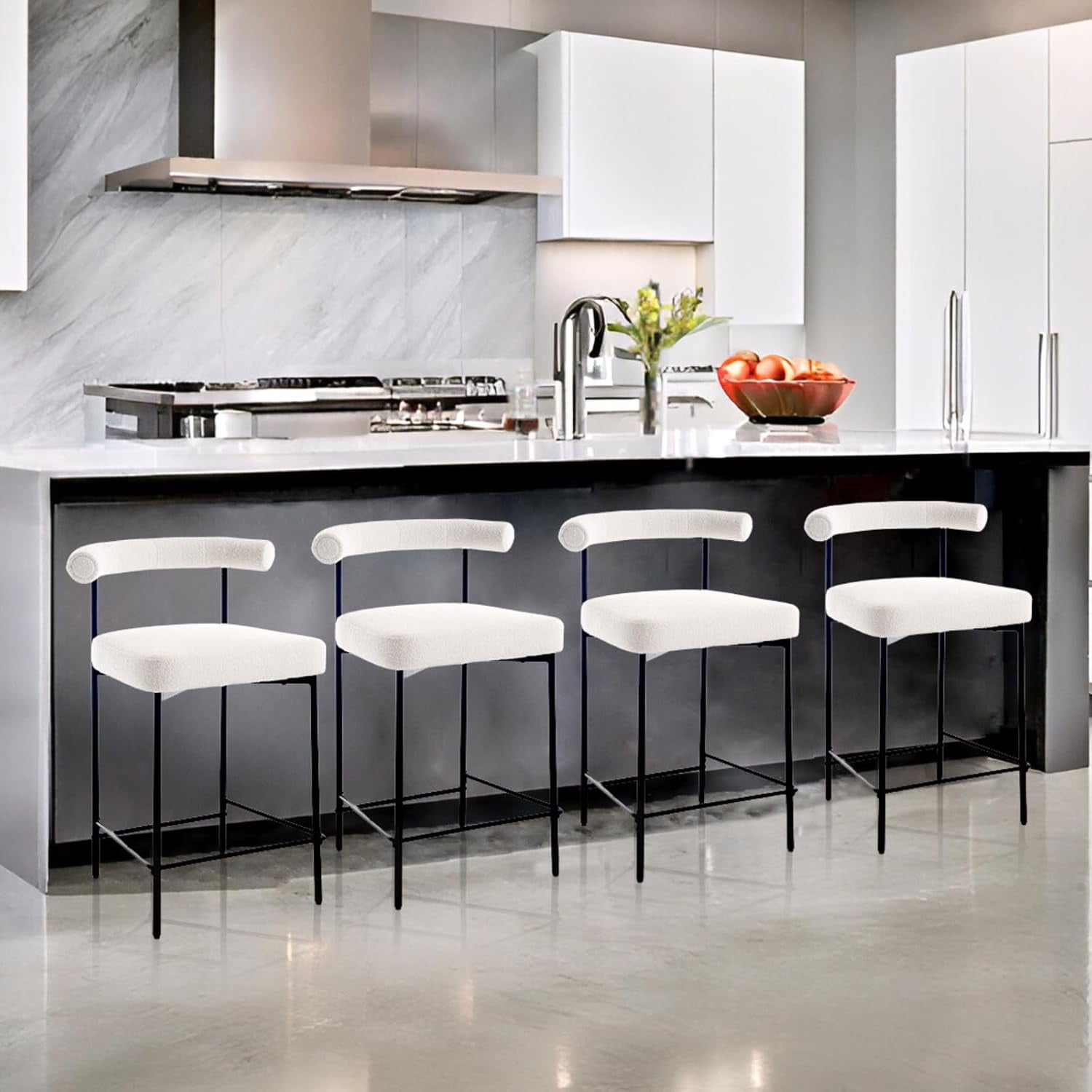 Modern Barrel Counter Stools Boucle Counter Height Bar Stools 26 Inch ...