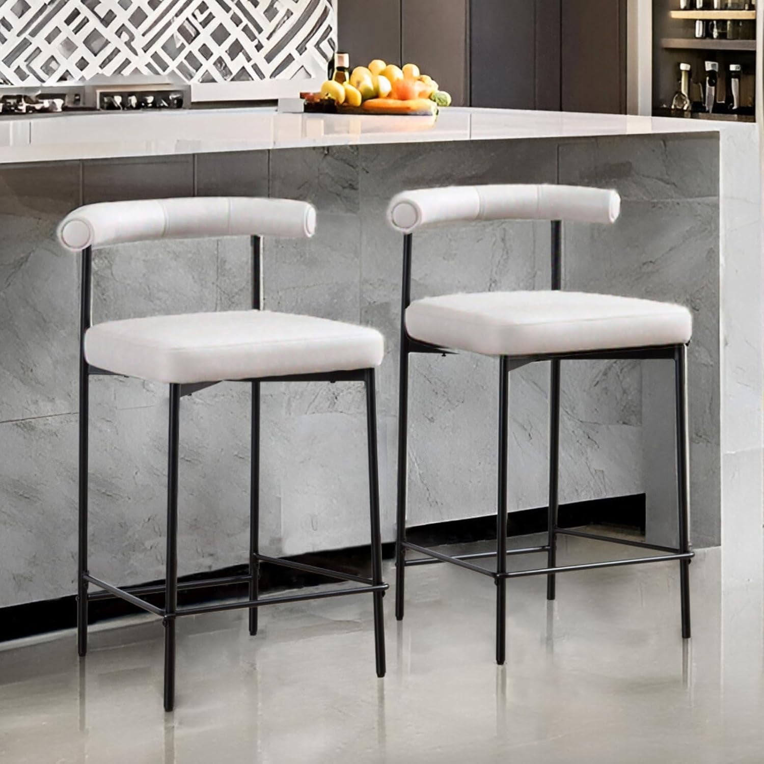 Modern Barrel Counter Stools Boucle Counter Height Bar Stools 26 Inch ...