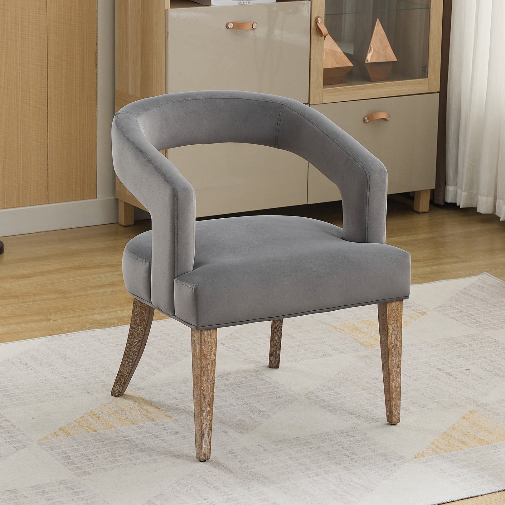 Modern Barrel Open Back Upholstered Accent Chair Solid Wood Legs for ...