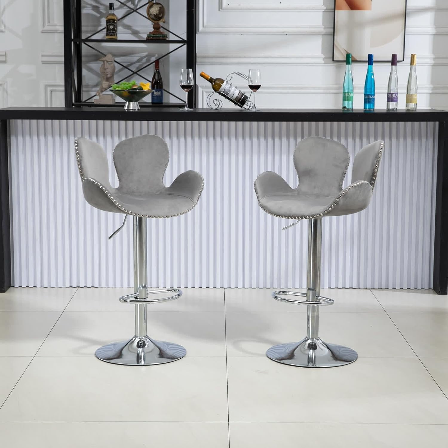 Modern Barstools Set of 2, Counter Height Bar Stools, 360 Swivel Bar ...