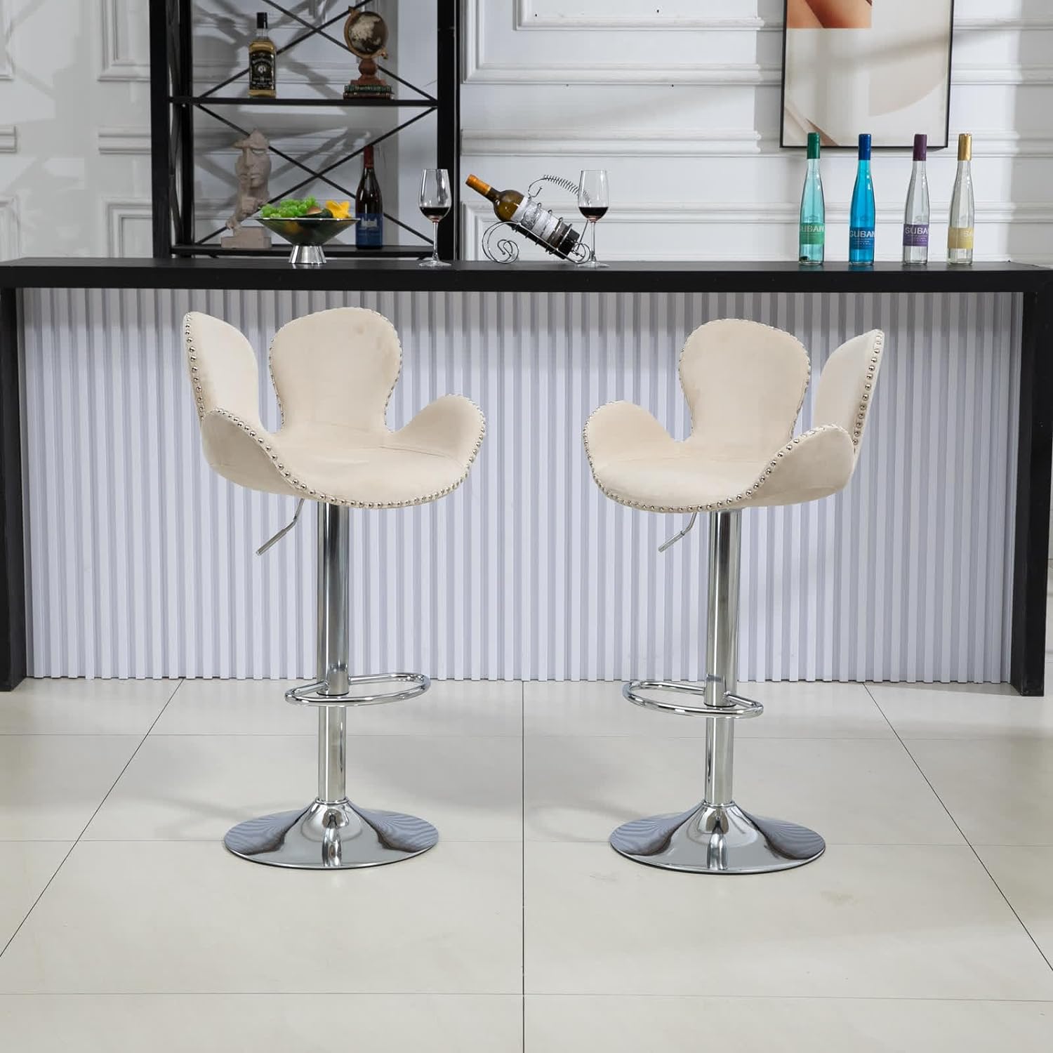 Modern Barstools Set of 2, Counter Height Bar Stools, 360 Swivel Bar ...
