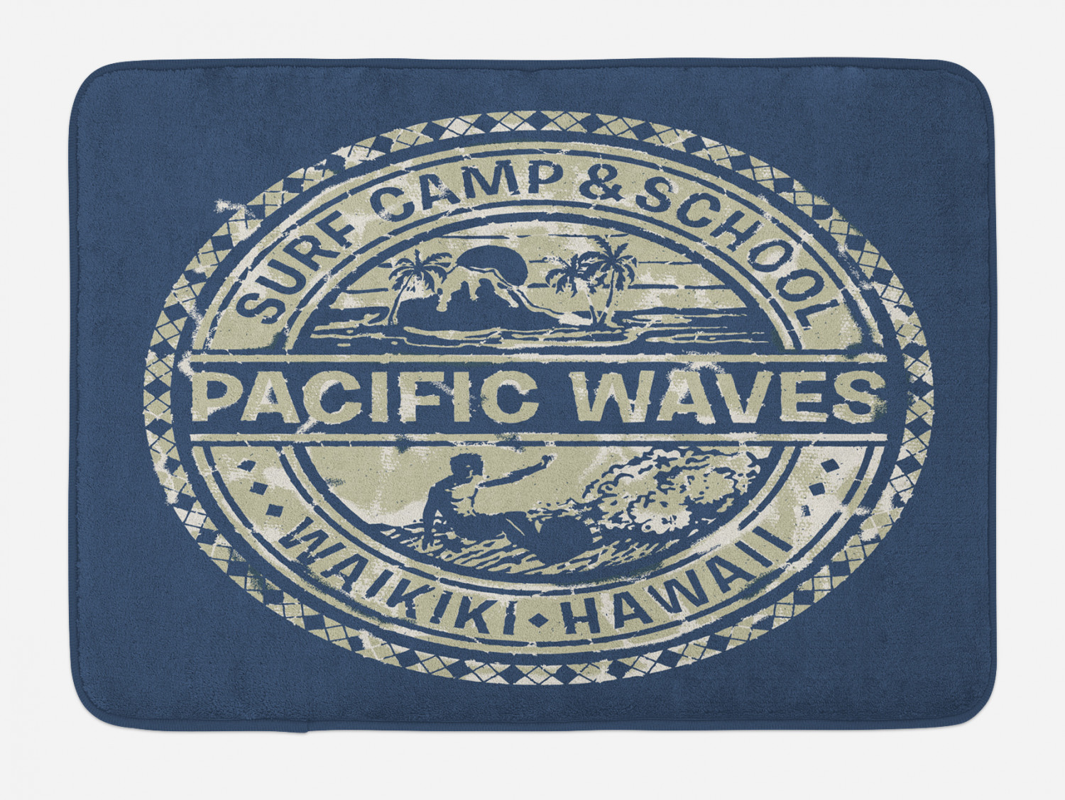Modern Bath Mat, Pacific Waves Surf Camp and School Hawaii Logo Motif ...