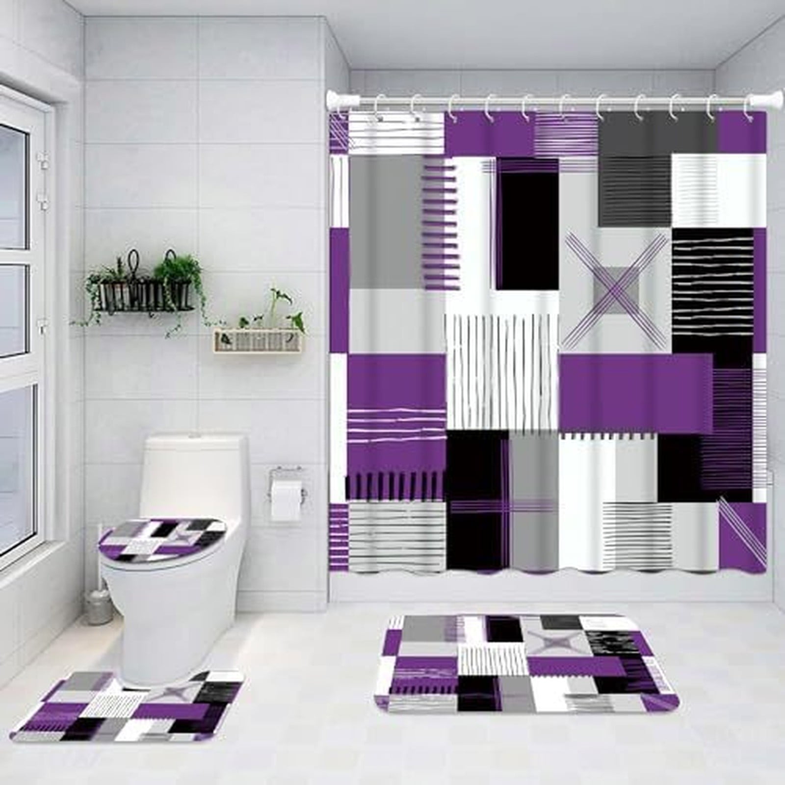 Modern Bathroom Decor 4 Piece Set: Premium Mat Combo With Shower ...