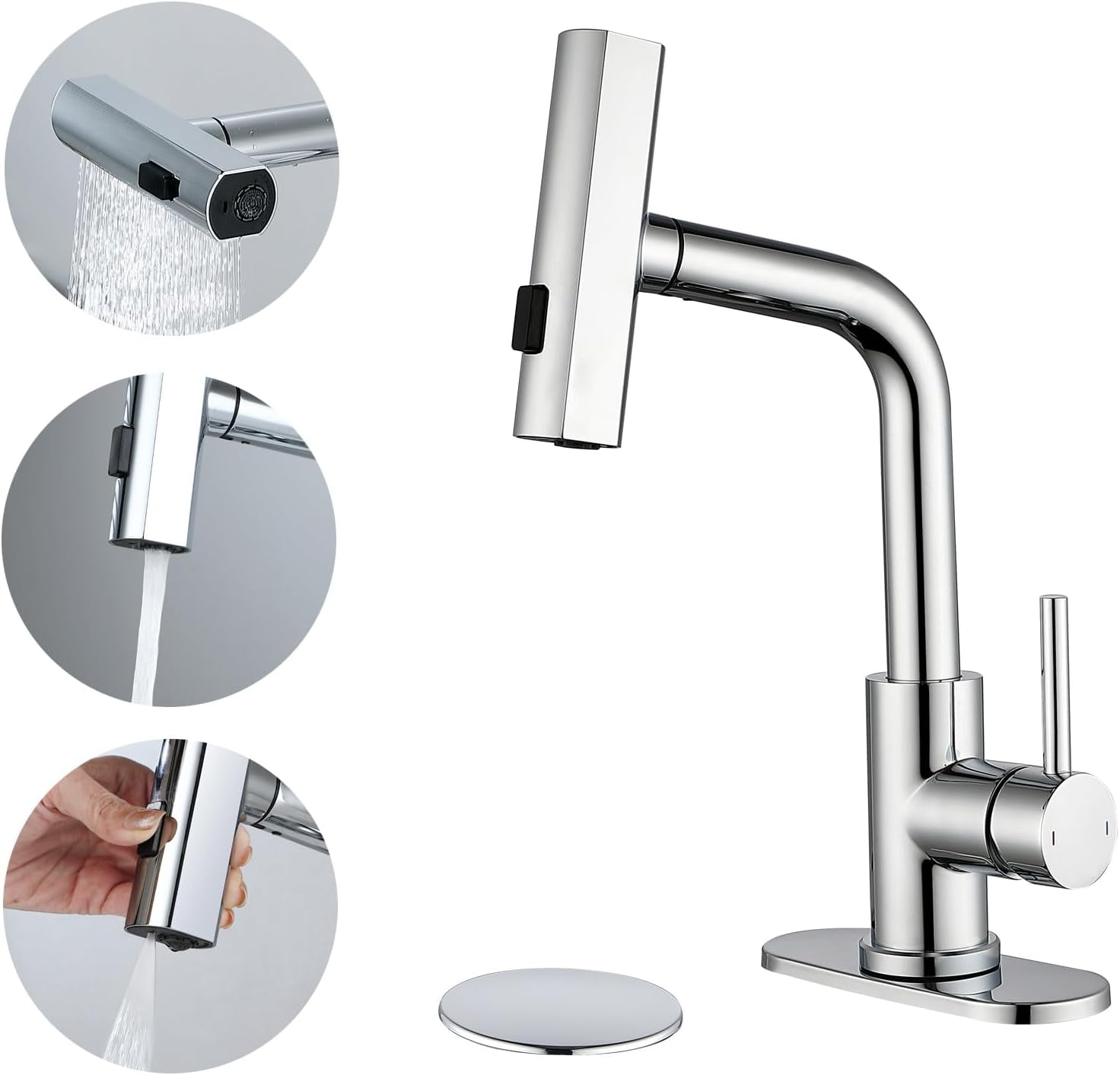 Modern Bathroom Faucet with Waterfall Design and 3 Mode Pull Out ...
