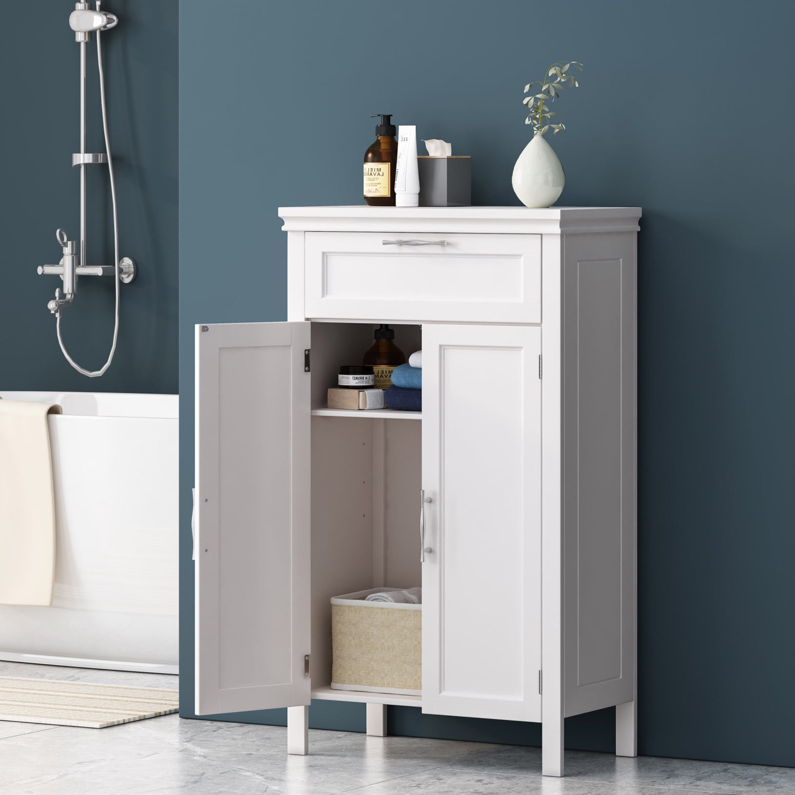 Modern Bathroom Floor Cabinet, Wooden Bathroom Storage Cabinet with 2 ...