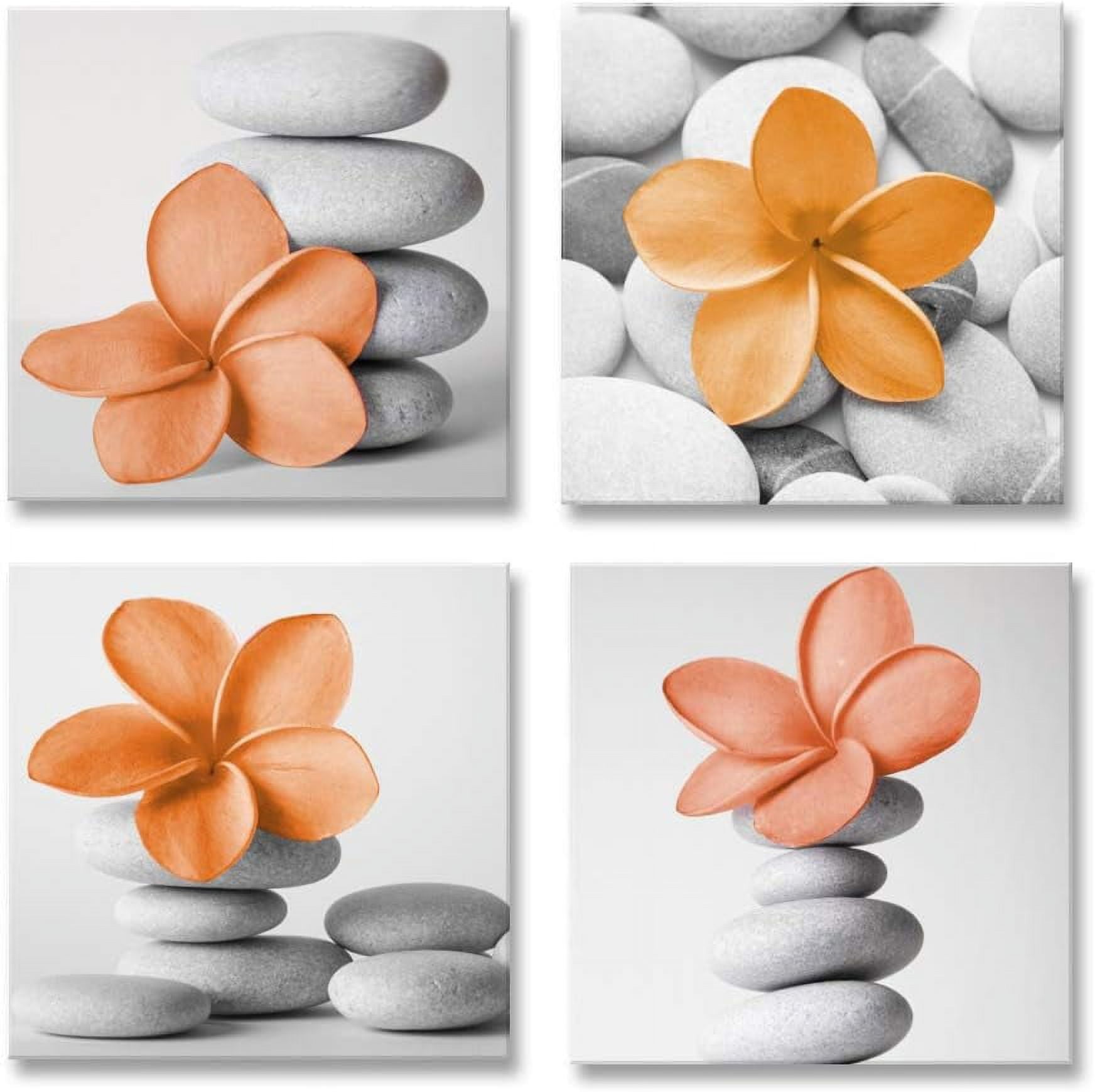 Modern Bathroom Flowers Picture Zen Pebble Stone Modern Prints Burnt ...