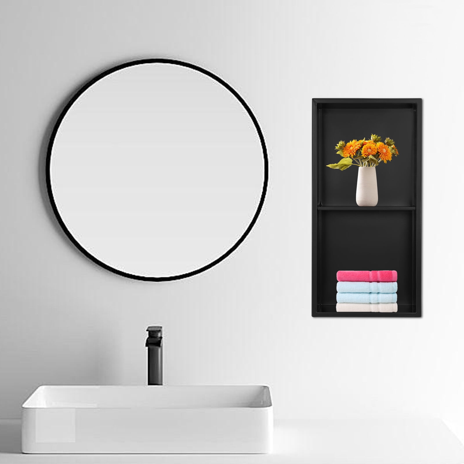 Modern Bathroom Niche, Two-Tier Black Design with Seamless Welding, In ...
