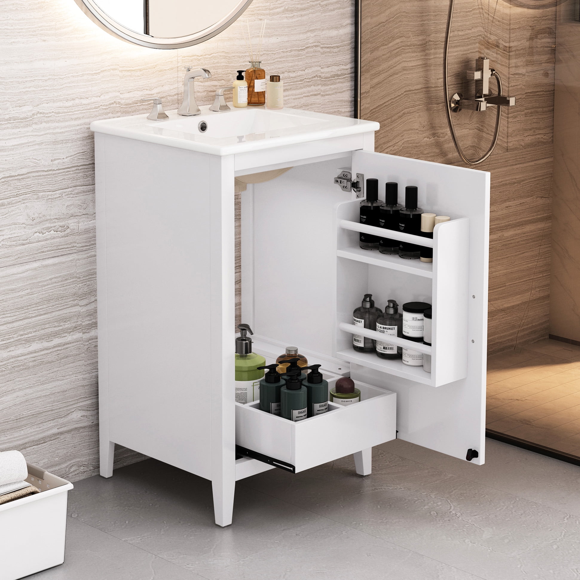 Modern Bathroom Sink Cabinet - Metal Hinges And Slide Rails For Smooth ...