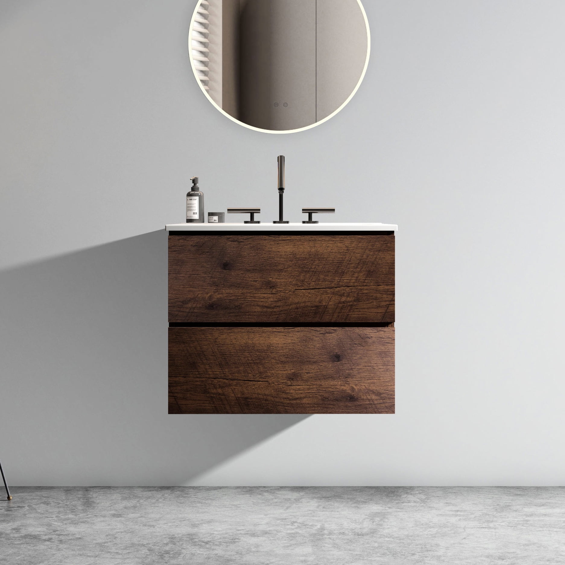 Modern Bathroom Vanity 24" - Walnut, Ceramic Sink, Silent Elegance - Walmart.com