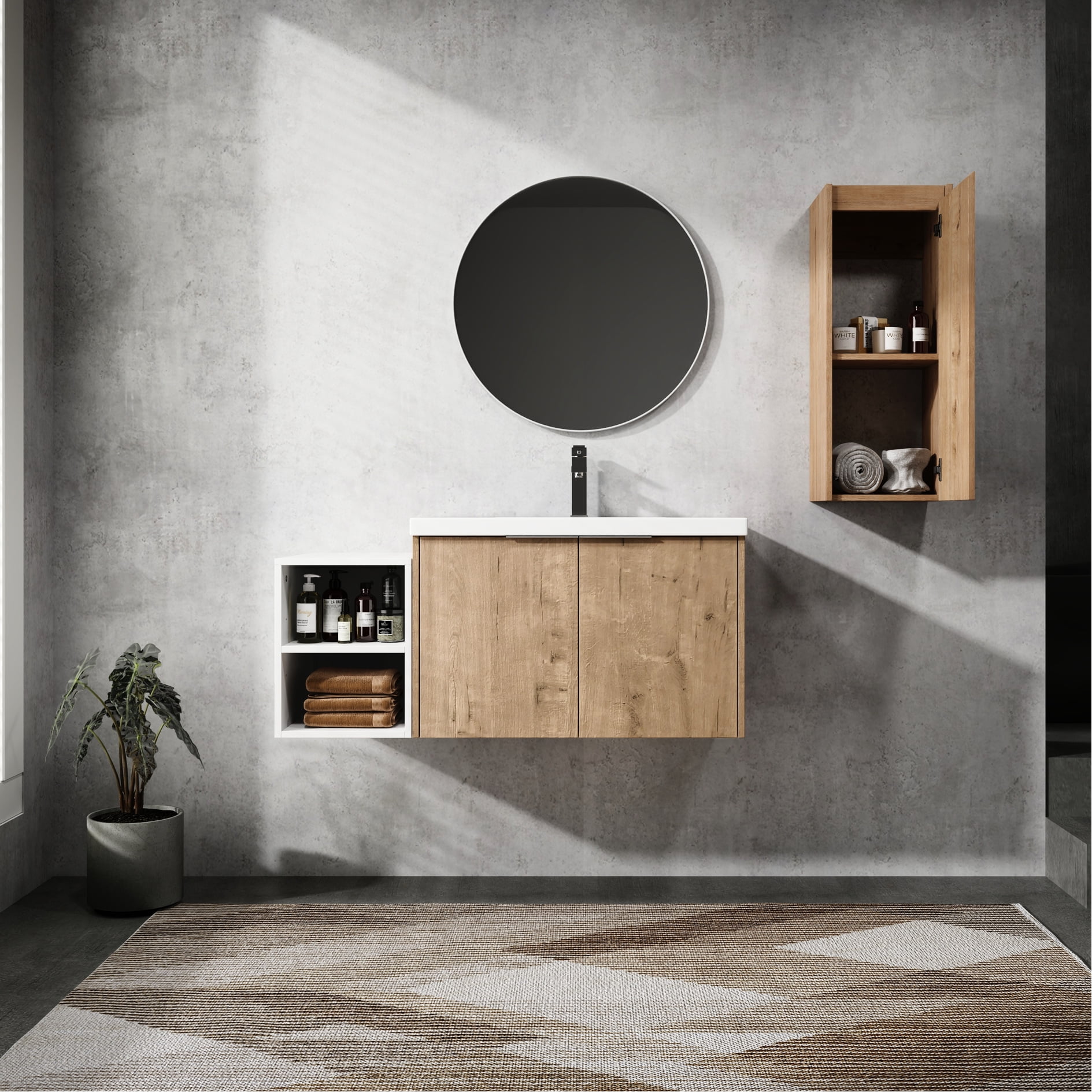 Modern Bathroom Vanity 42" With Sink & Side Cabinet - Plywood Construction Method Applied Soft ...